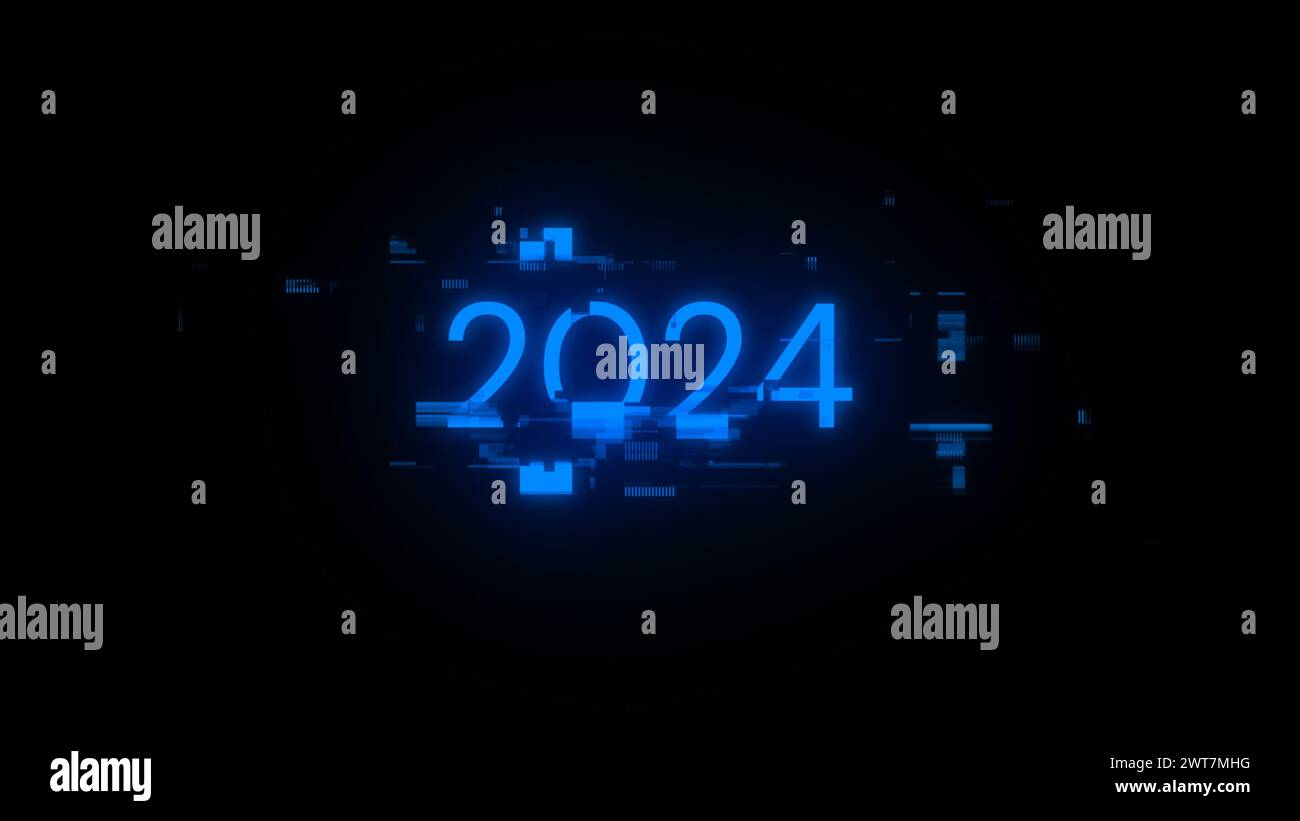 3D rendering 2024 text with screen effects of technological failures ...