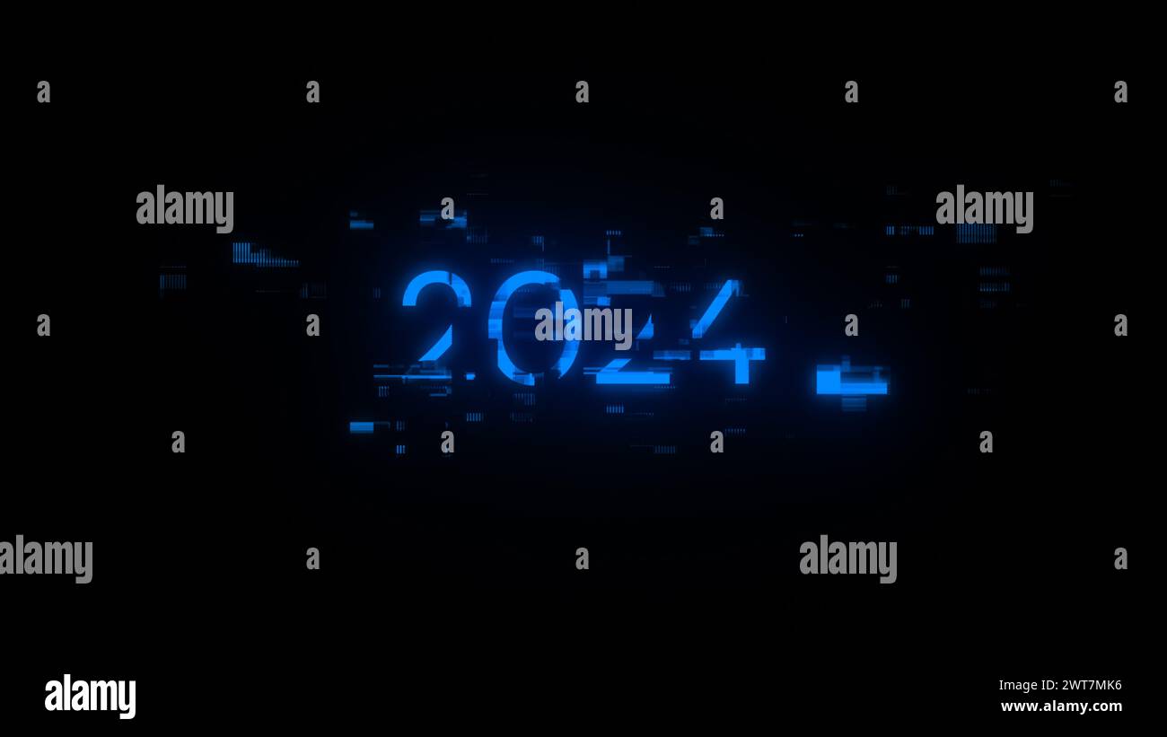 3D rendering 2024 text with screen effects of technological failures ...
