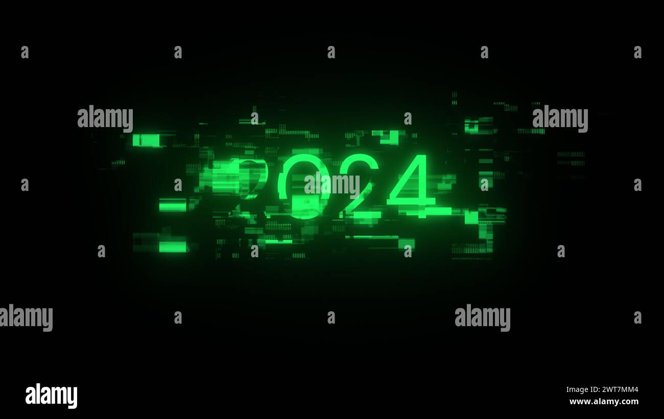 3D rendering 2024 text with screen effects of technological failures ...