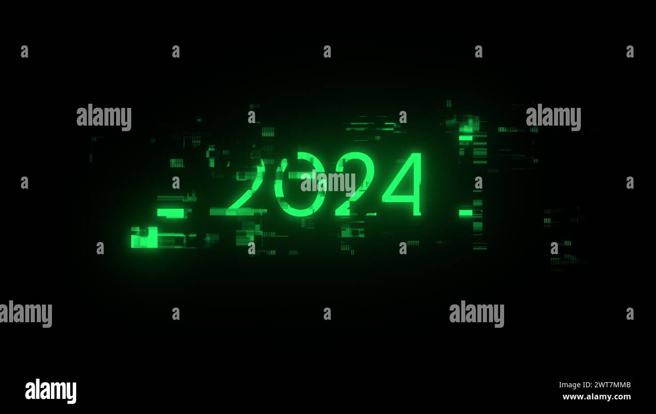 3D rendering 2024 text with screen effects of technological failures ...