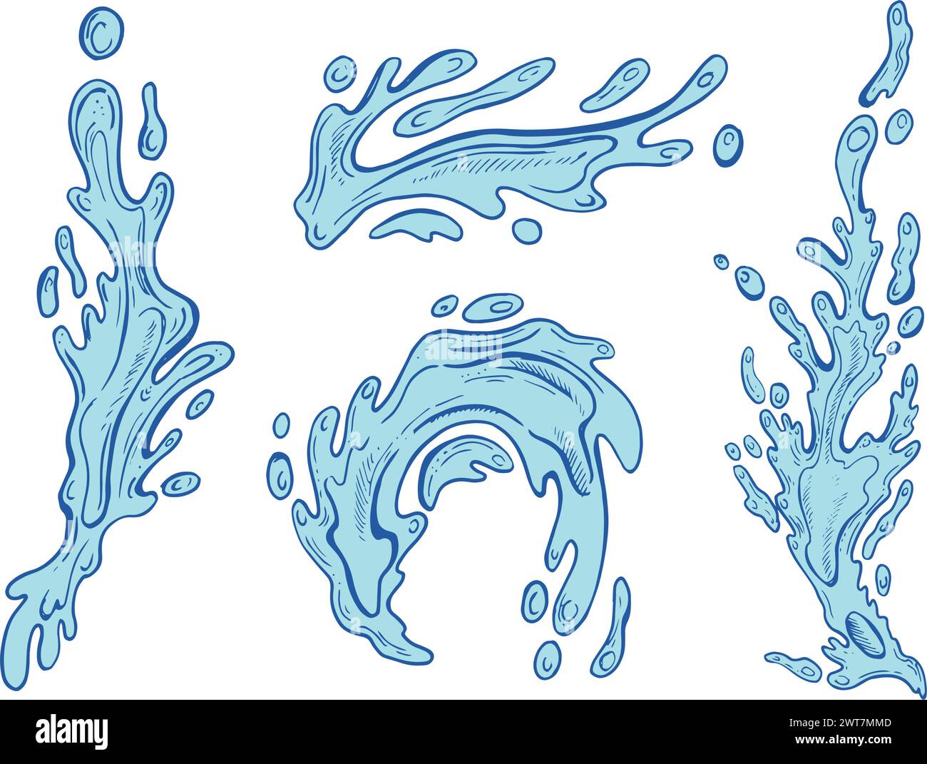 Drops and splashes of water. Outline vector illustration of the water ...
