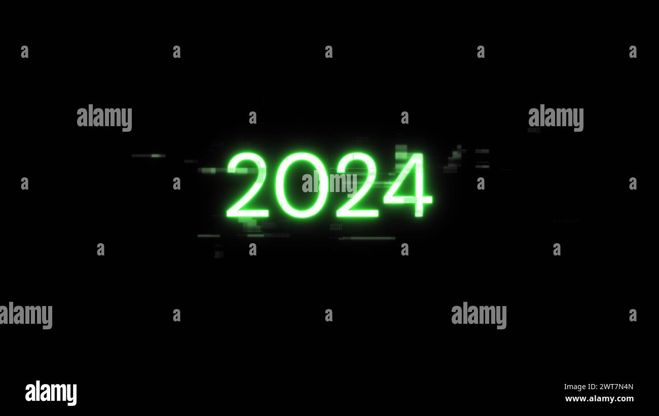 3D rendering 2024 text with screen effects of technological failures ...