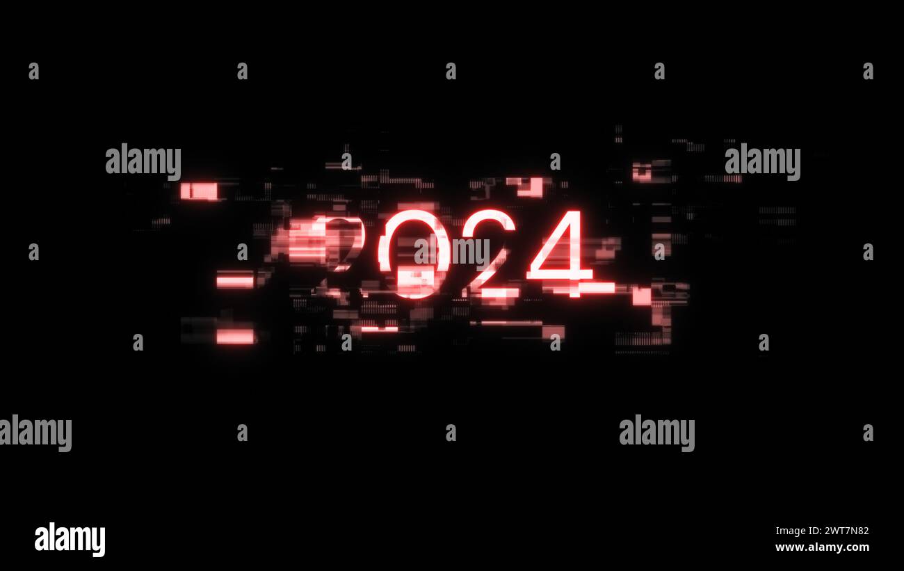 3D rendering 2024 text with screen effects of technological failures ...