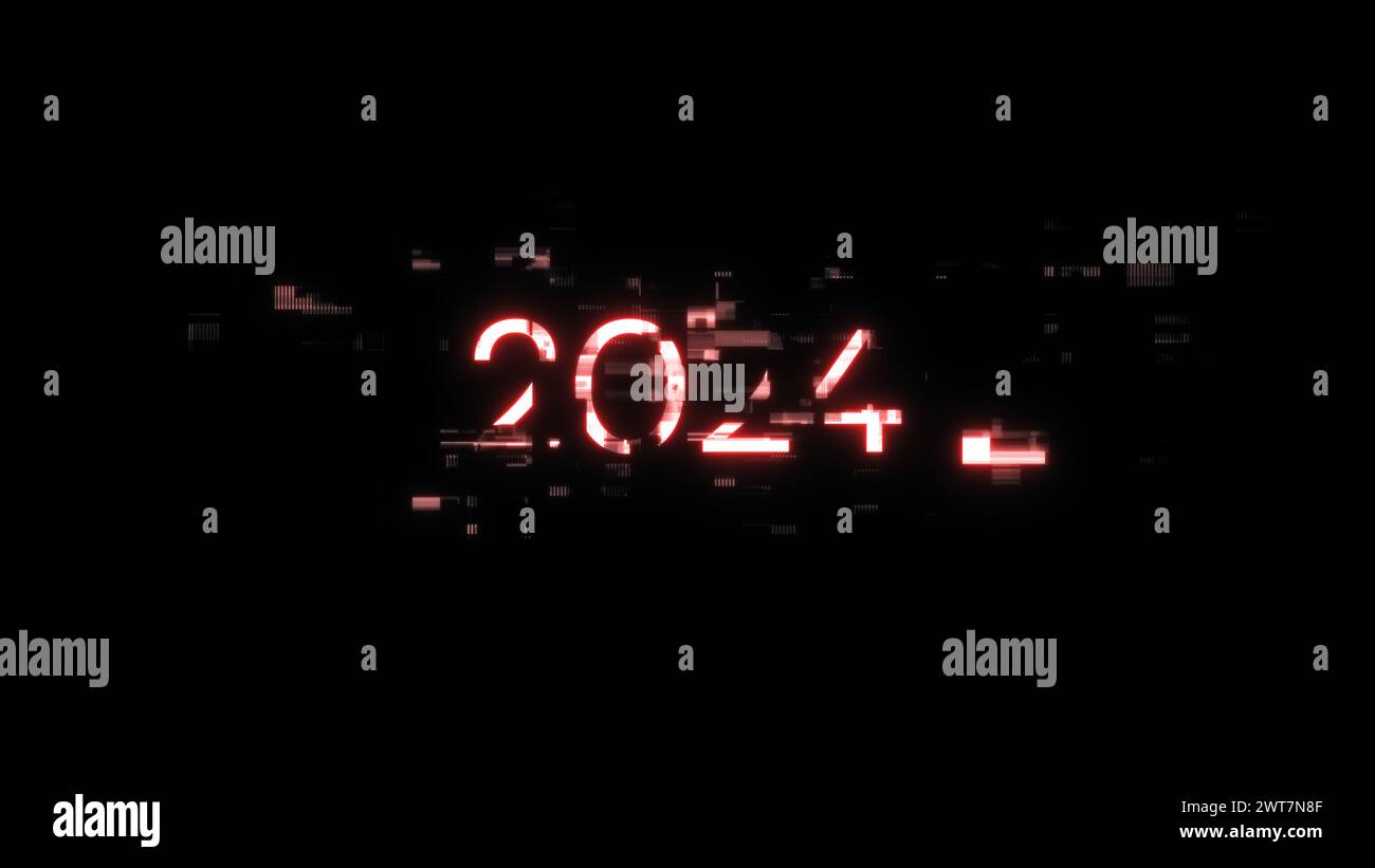3D rendering 2024 text with screen effects of technological failures ...
