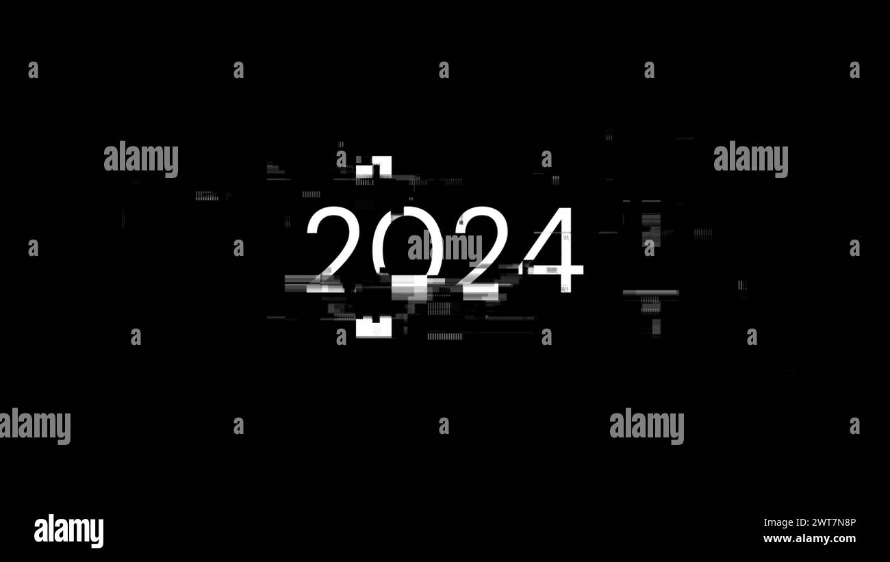 3D rendering 2024 text with screen effects of technological failures ...