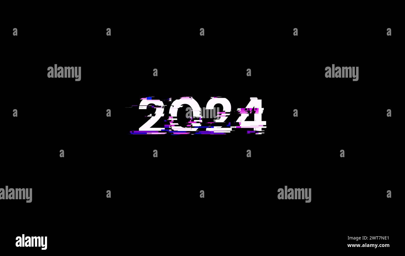 3D rendering 2024 text with screen effects of technological failures ...