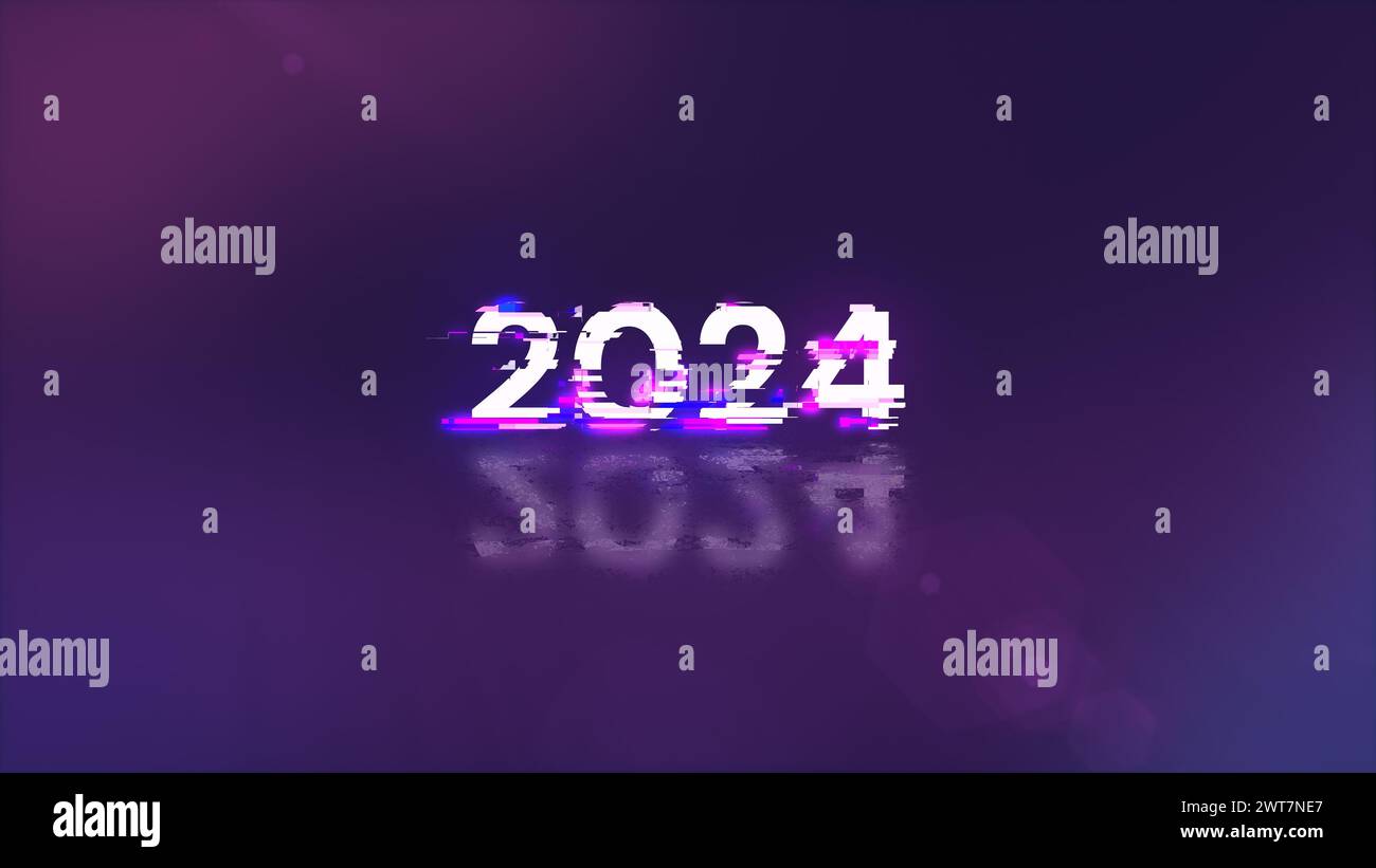 3D rendering 2024 text with screen effects of technological failures ...
