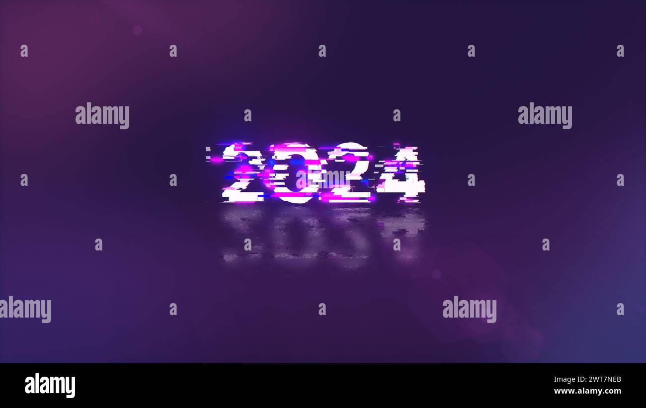 3D rendering 2024 text with screen effects of technological failures ...