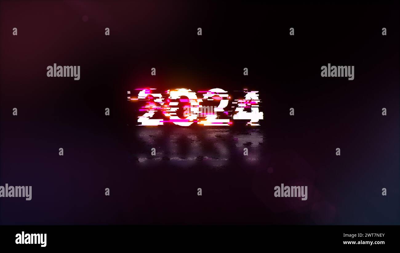 3D rendering 2024 text with screen effects of technological failures ...