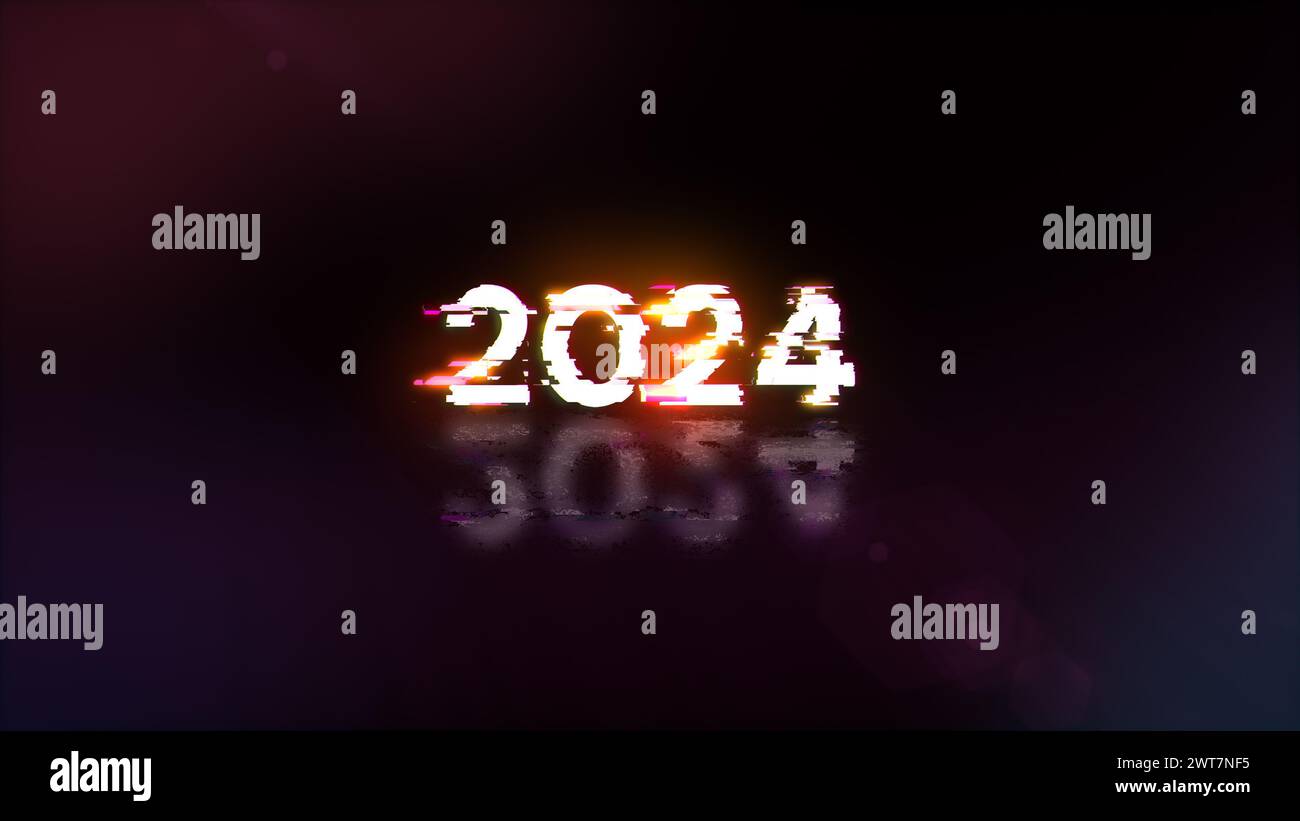 3D rendering 2024 text with screen effects of technological failures ...