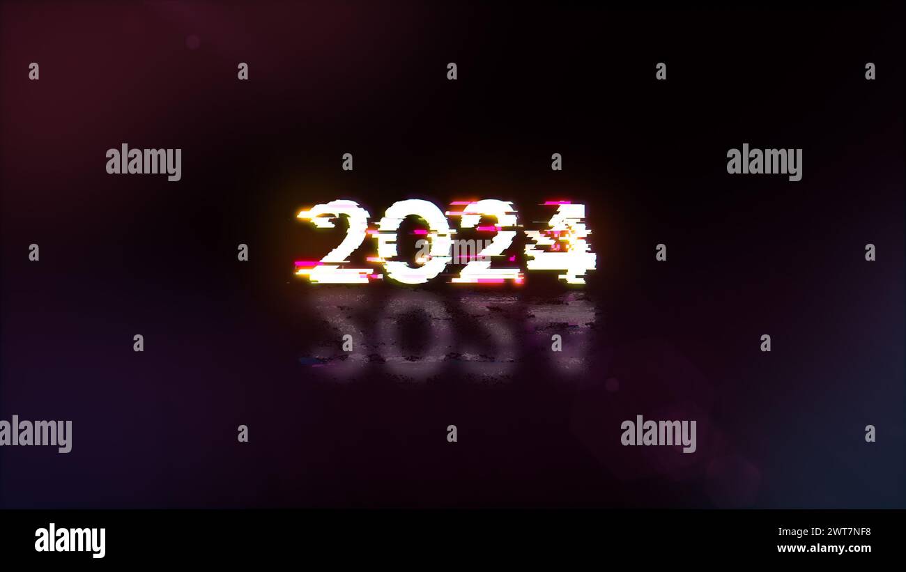 3D rendering 2024 text with screen effects of technological failures ...