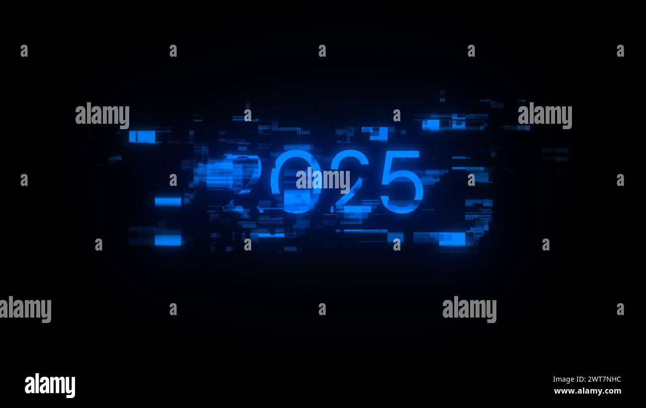 3D rendering 2025 text with screen effects of technological failures ...