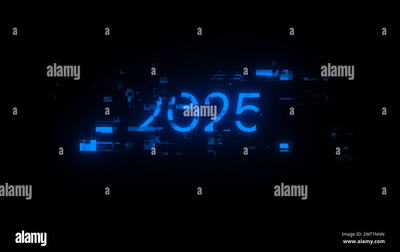 3D rendering 2025 text with screen effects of technological failures ...