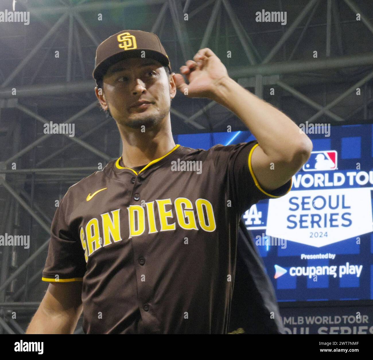 San Diego Padres pitcher Yu Darvish leaves the ground at Seoul's ...