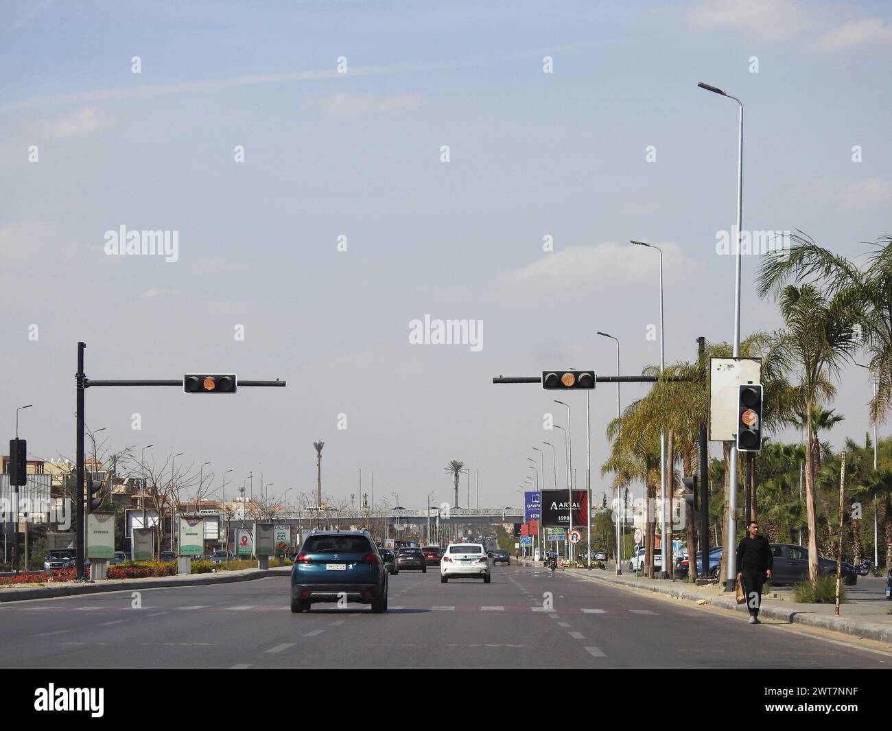 Cairo, Egypt, March 15 2024: Traffic lights signals in Egyptian streets, highway road car ...