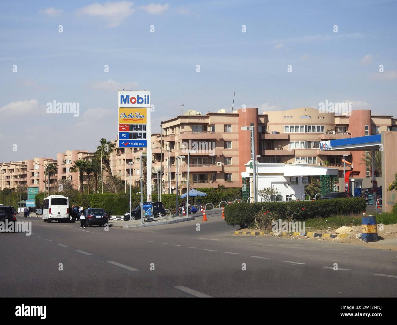 Cairo, Egypt, March 15 2024: Mobil gas and oil station, a petrol gas ...