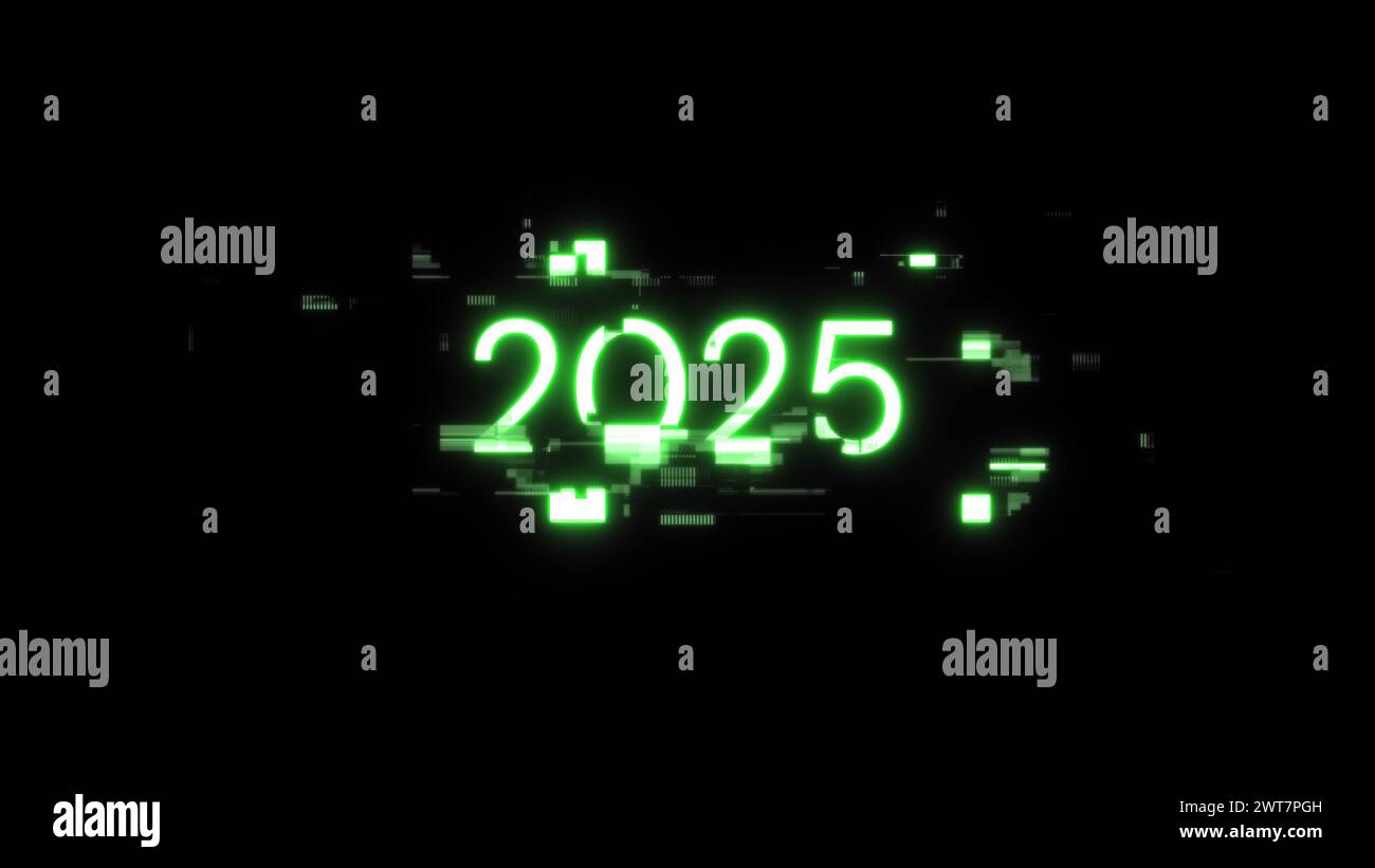 3D rendering 2025 text with screen effects of technological failures ...