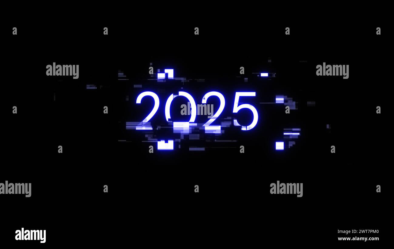 3D rendering 2025 text with screen effects of technological failures ...
