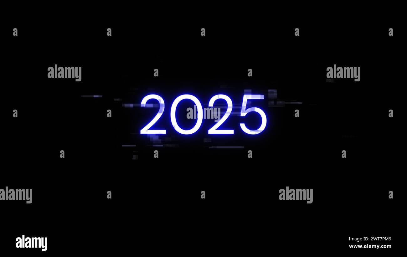 3D rendering 2025 text with screen effects of technological failures ...