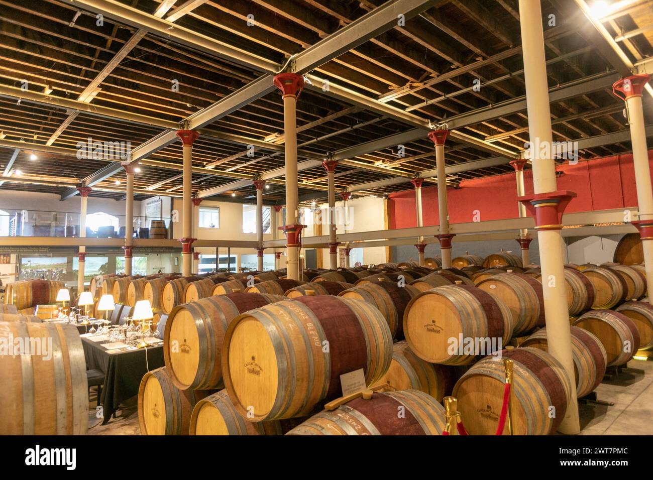 Chateau Tanunda vineyard and cellar door, wine stored in wooden barrels ...