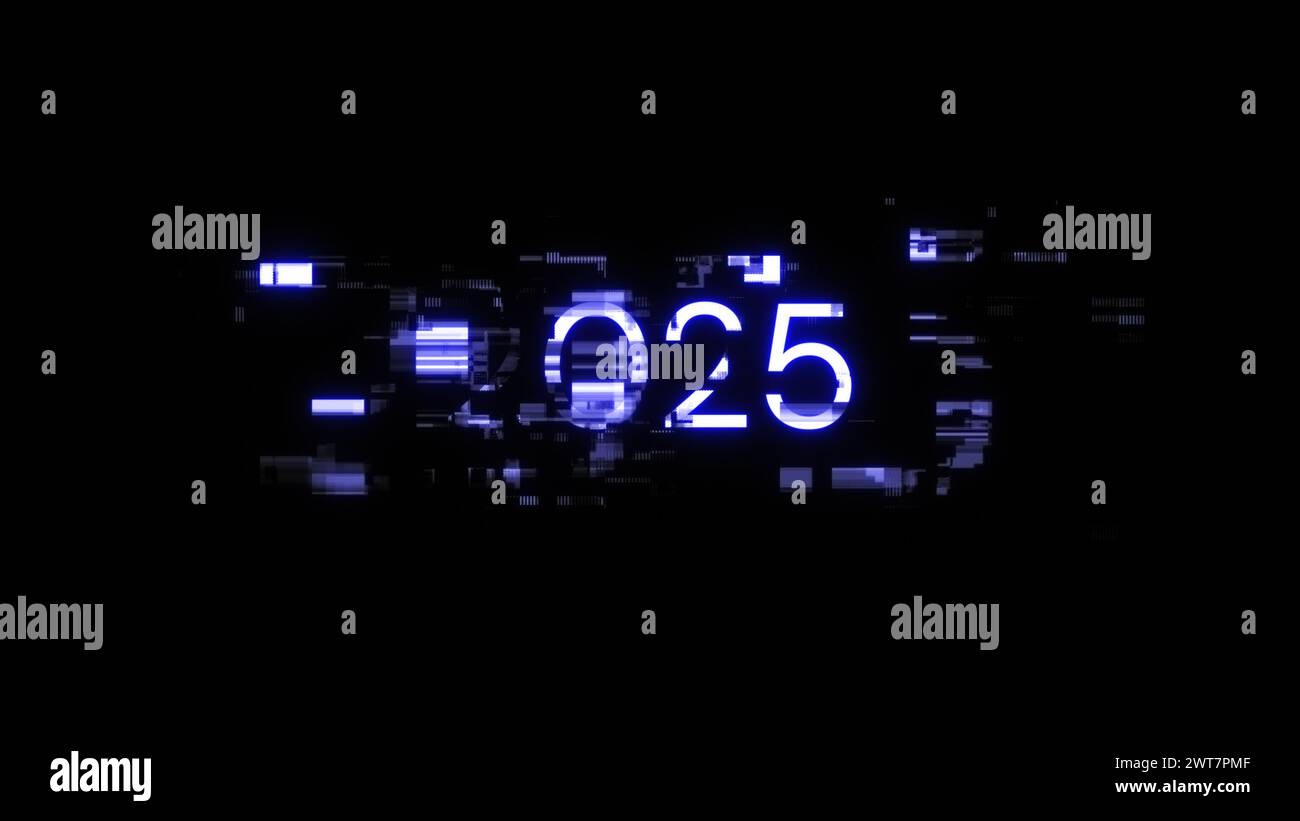 3D rendering 2025 text with screen effects of technological failures ...