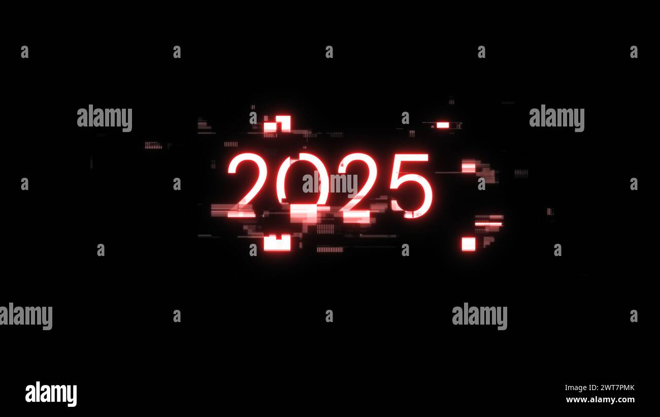 3D rendering 2025 text with screen effects of technological failures ...