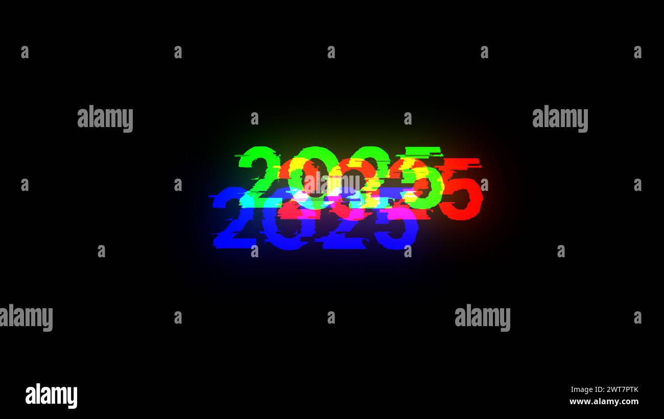 3D rendering 2025 text with screen effects of technological failures ...