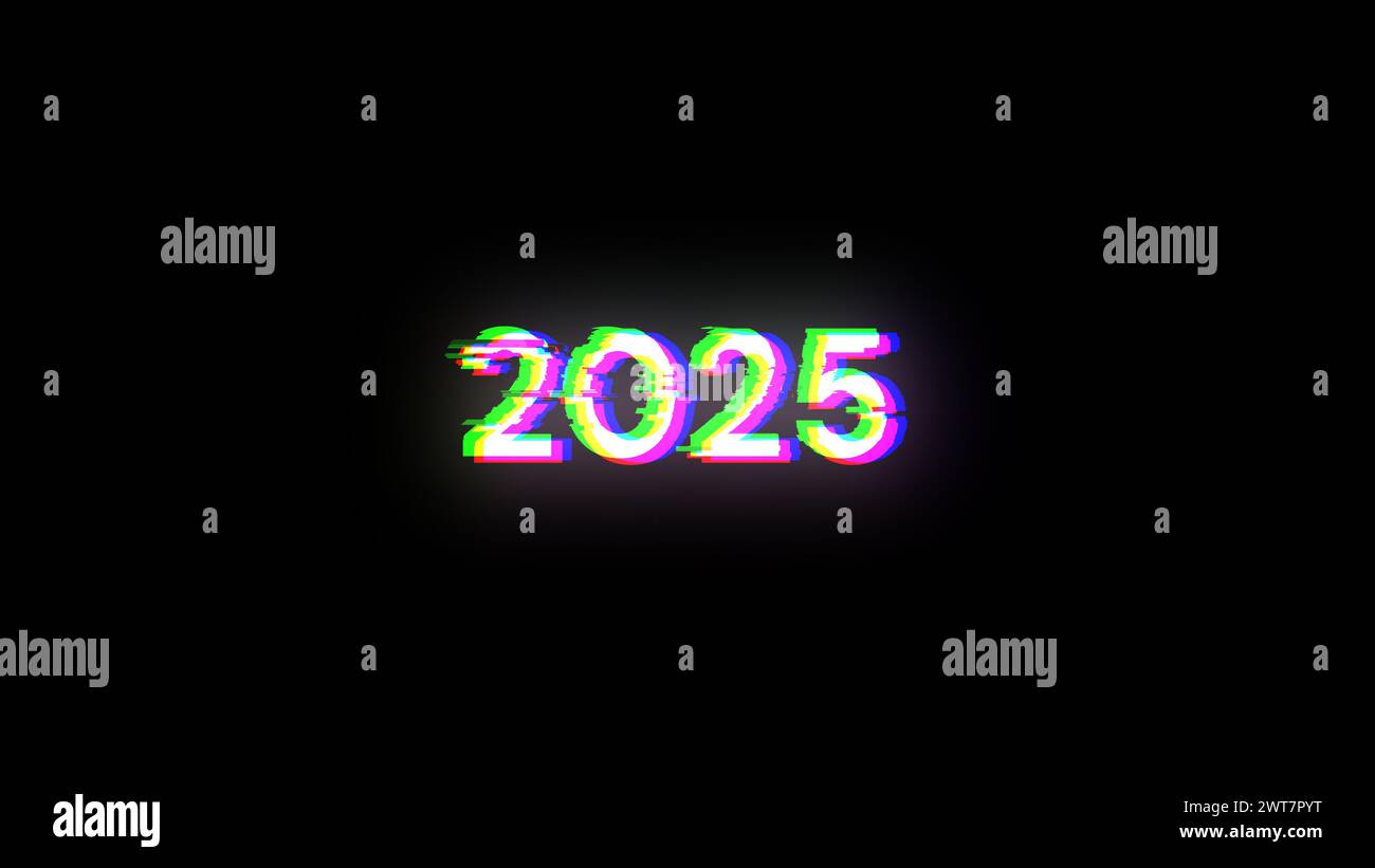 3D rendering 2025 text with screen effects of technological failures ...