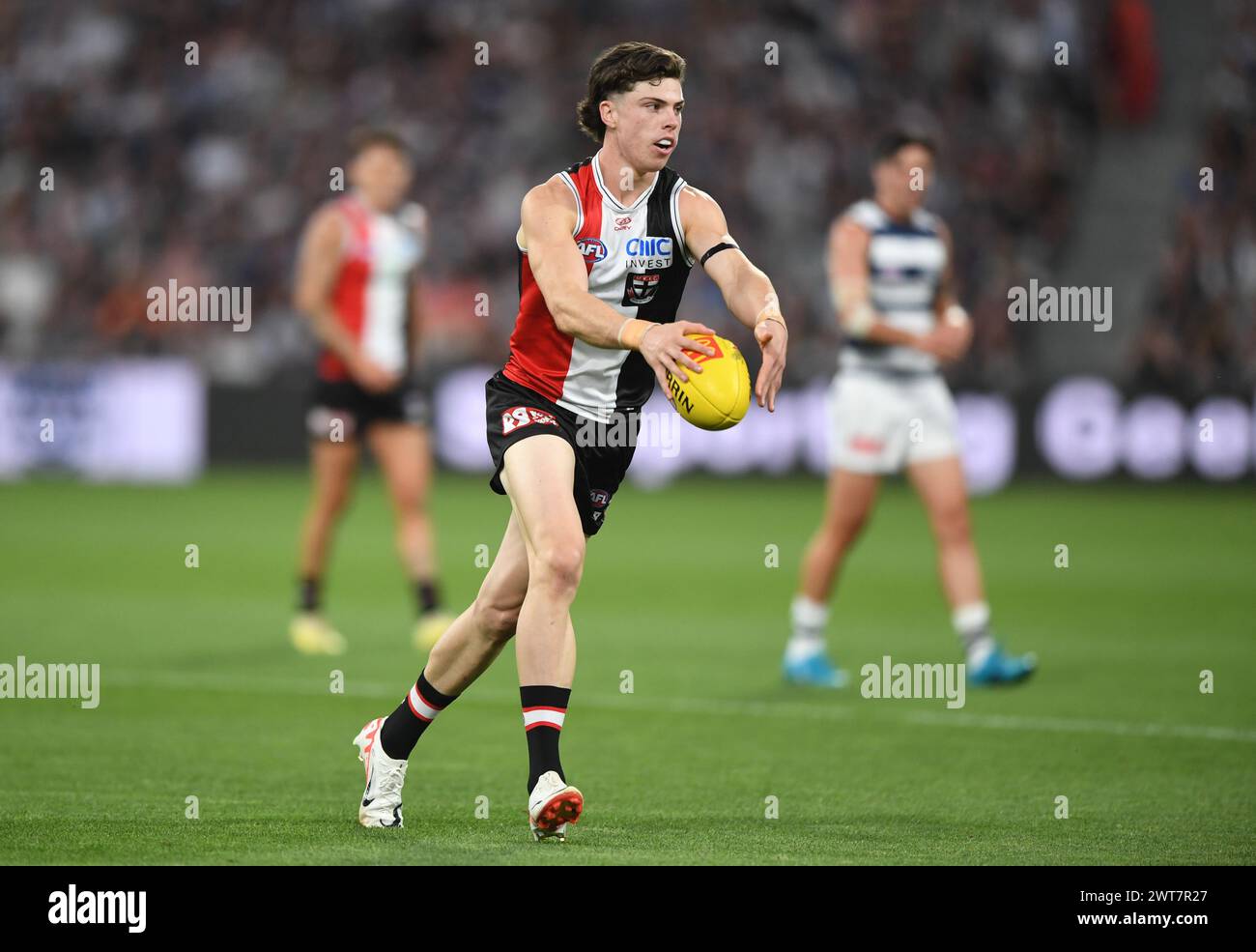 Geelong, Australia. 16th Mar, 2024. Darcy Wilson of the Saints is seen ...