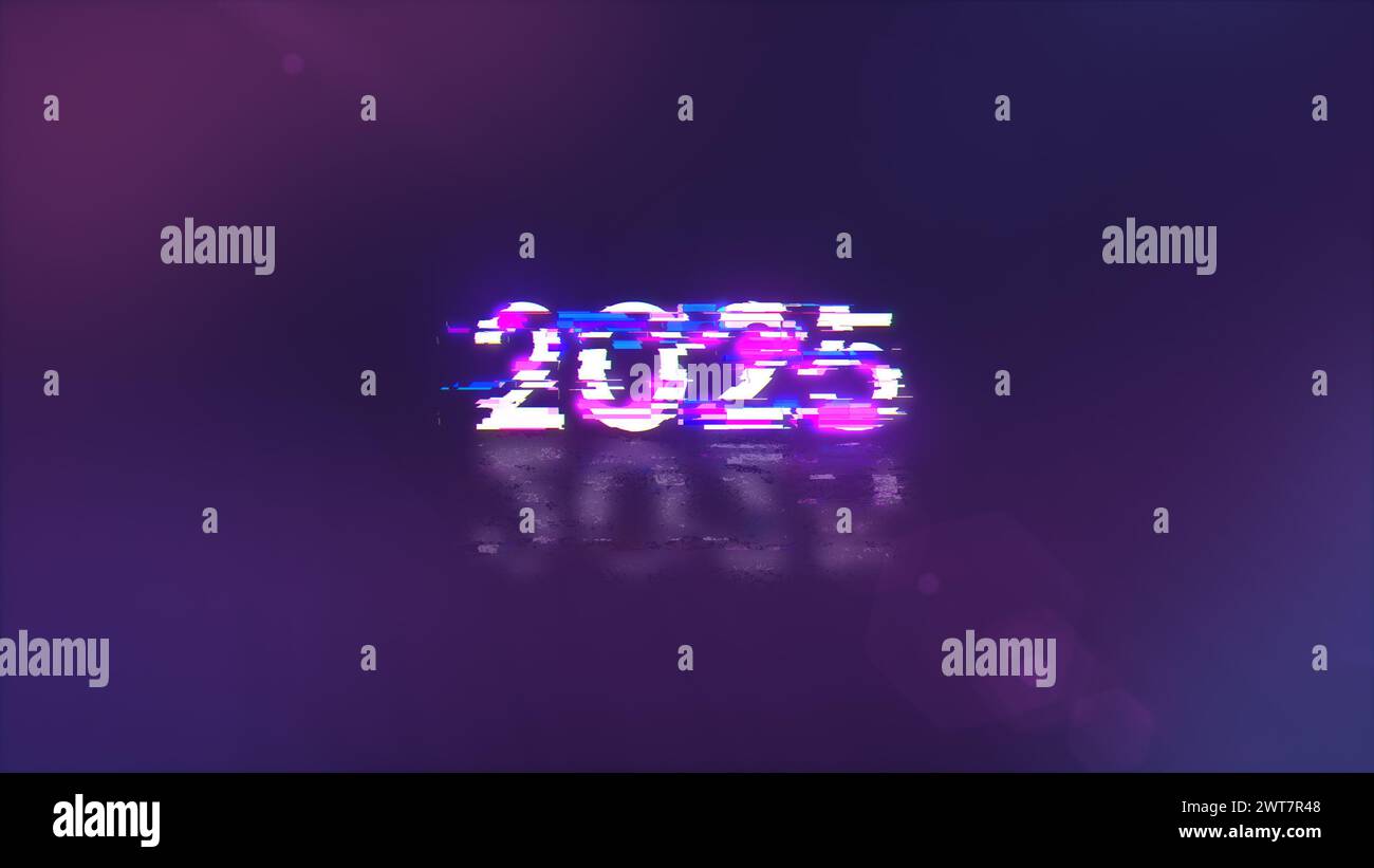 3D rendering 2025 text with screen effects of technological failures ...