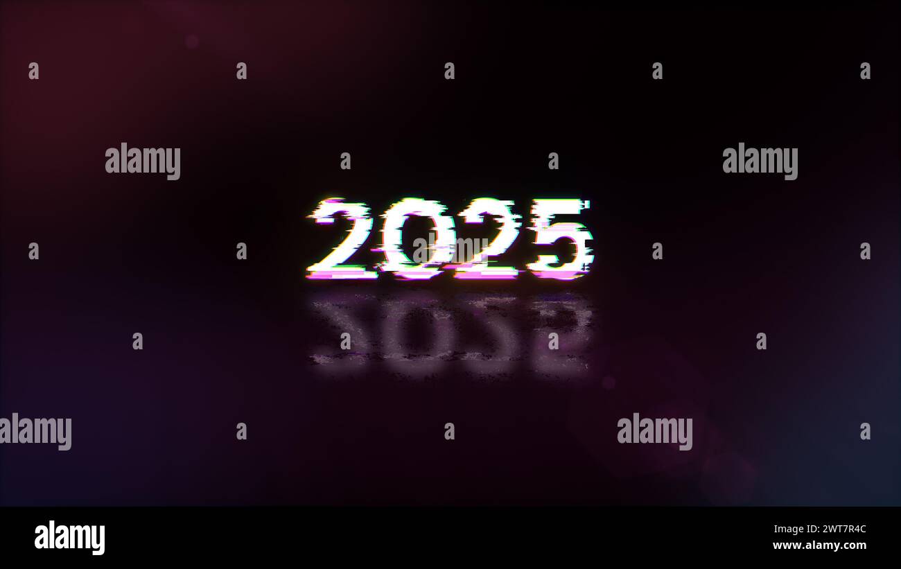 3D rendering 2025 text with screen effects of technological failures ...