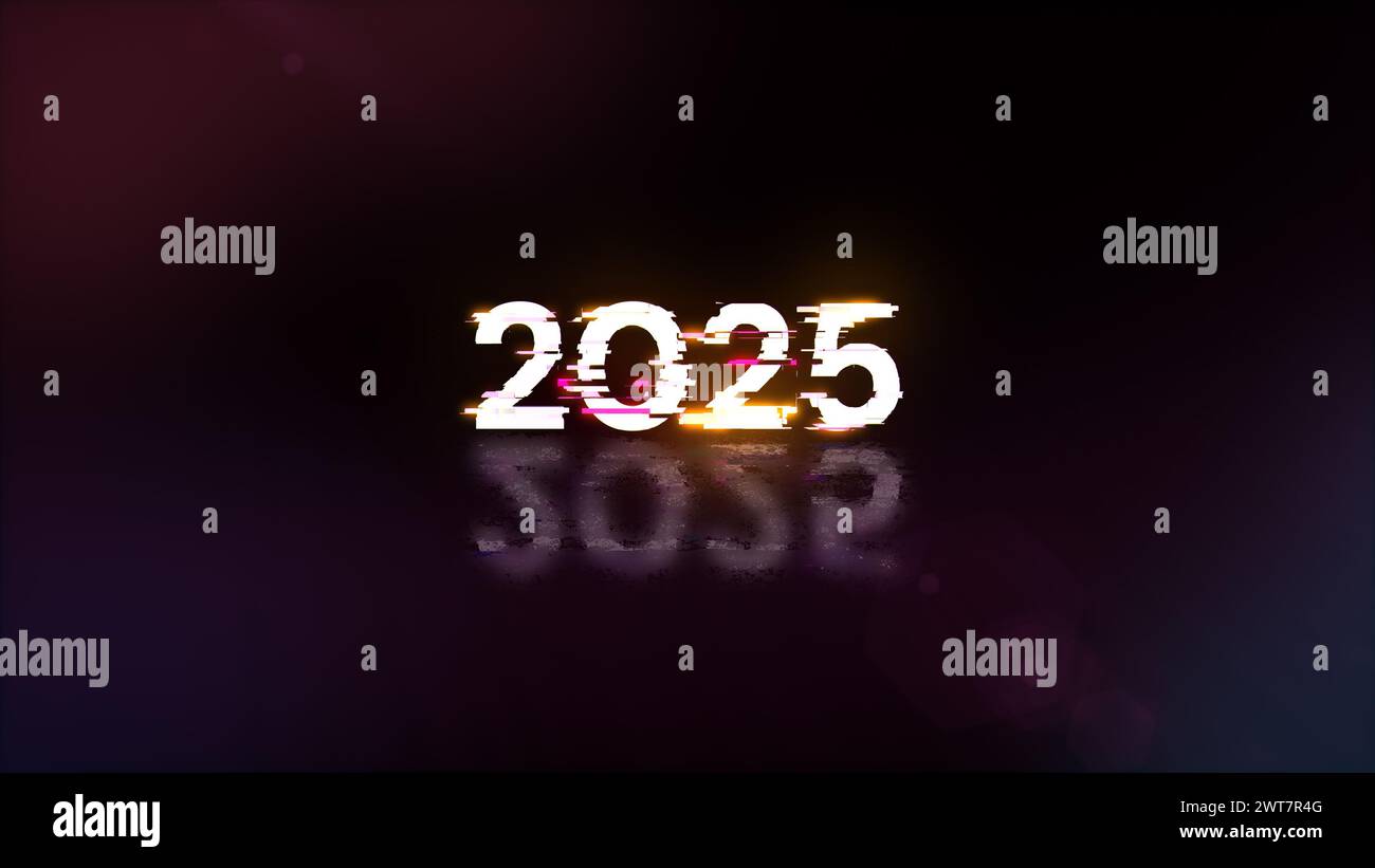 3D rendering 2025 text with screen effects of technological failures ...