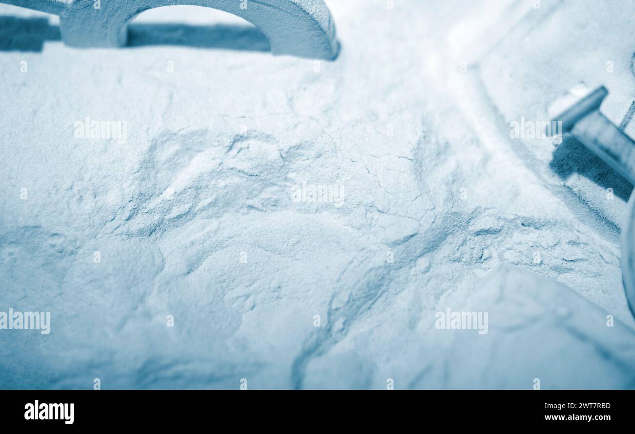 White polyamide powder and object on 3D printed from white polyamide ...