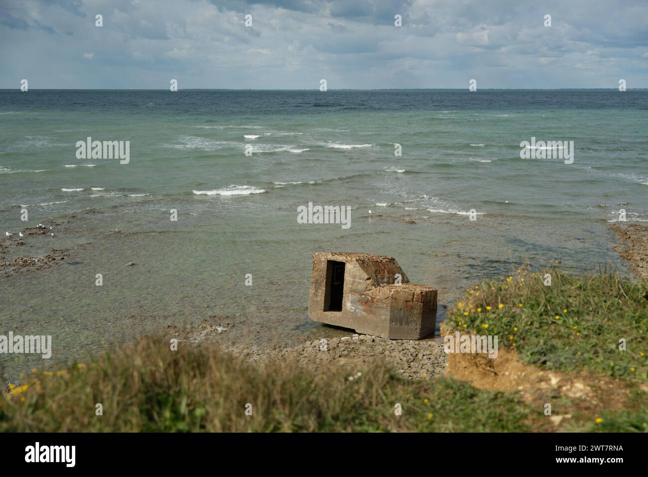 blockhouse on the edge of the Atlantic Ocean. On the beach Stock Photo ...