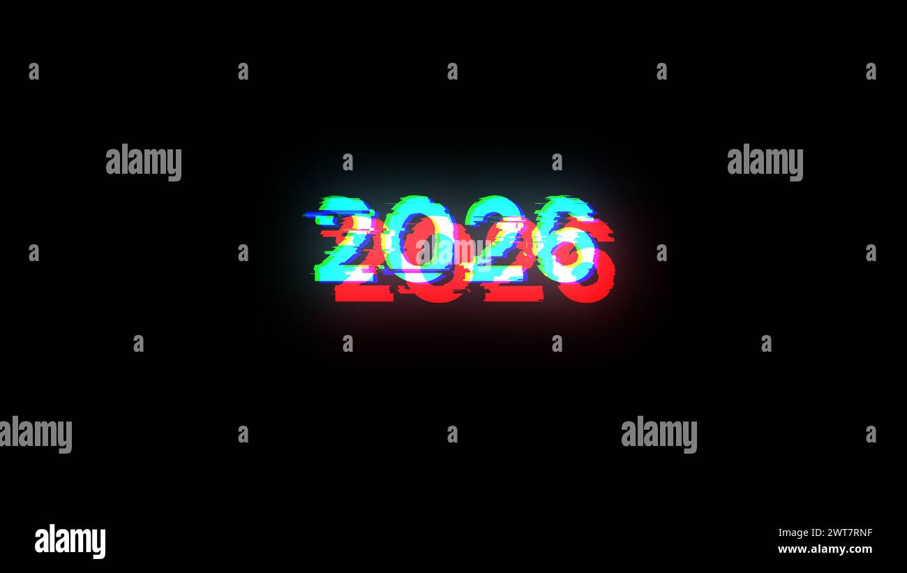 3D rendering 2026 text with screen effects of technological failures ...