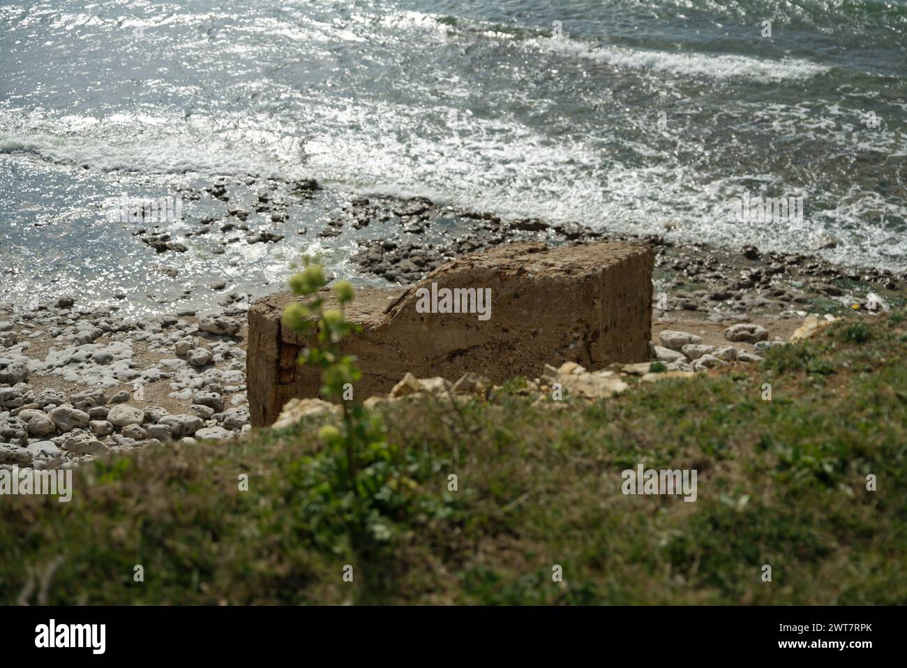 blockhouse on the edge of the Atlantic Ocean. On the beach Stock Photo ...