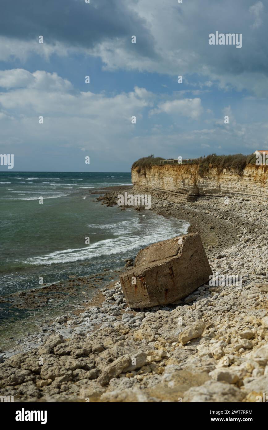 blockhouse on the edge of the Atlantic Ocean. On the beach Stock Photo ...