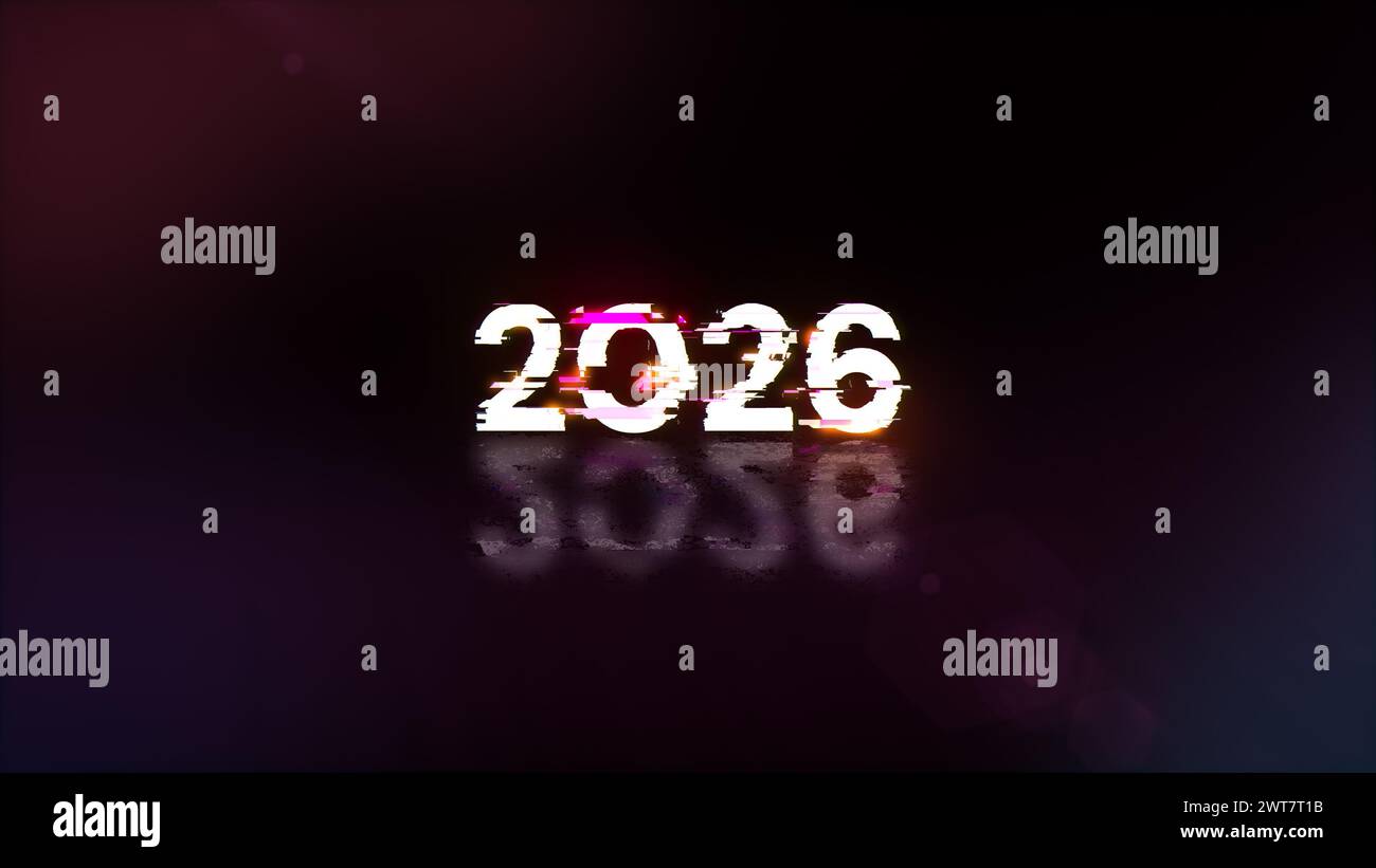 3D rendering 2026 text with screen effects of technological failures ...