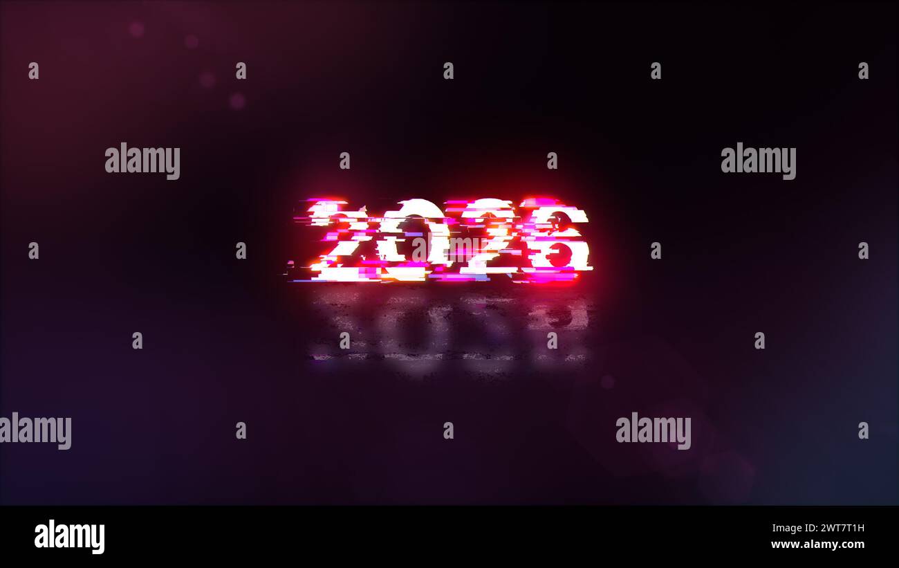 3D rendering 2026 text with screen effects of technological failures ...