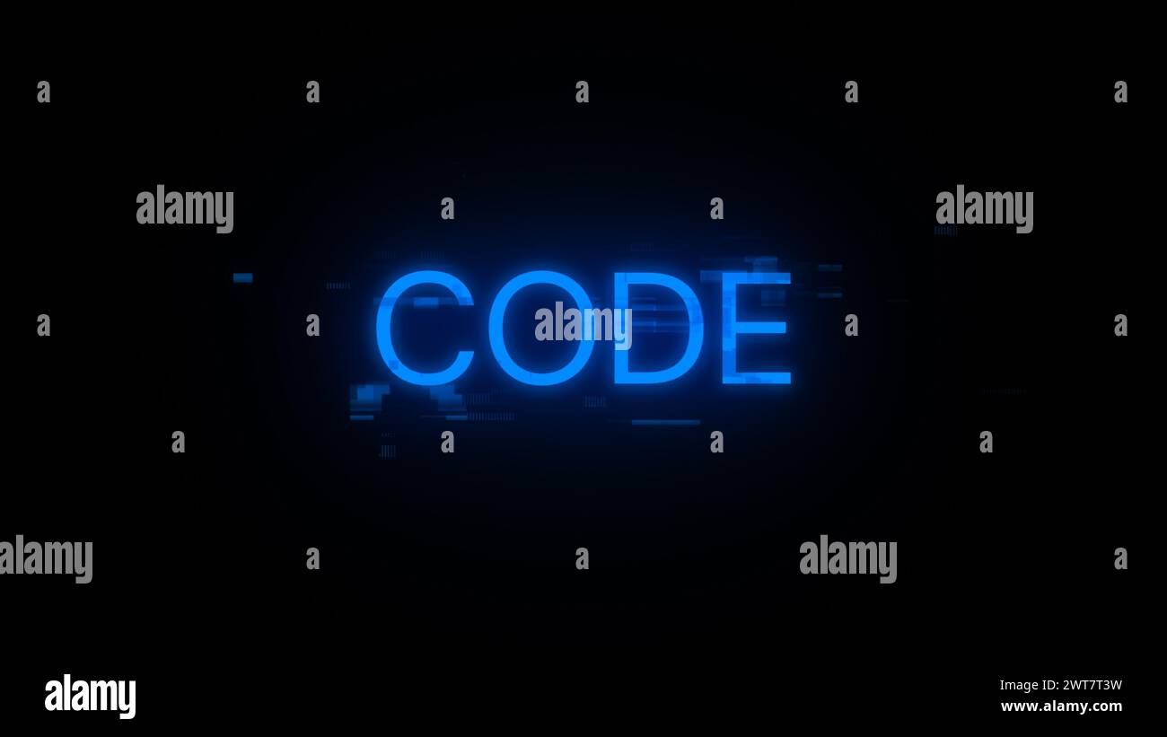 3D rendering code text with screen effects of technological failures ...