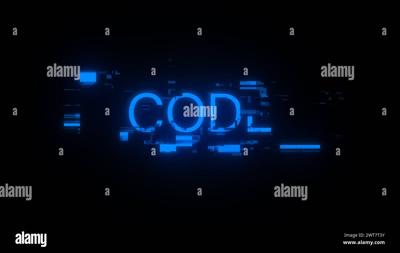 3D rendering code text with screen effects of technological failures ...