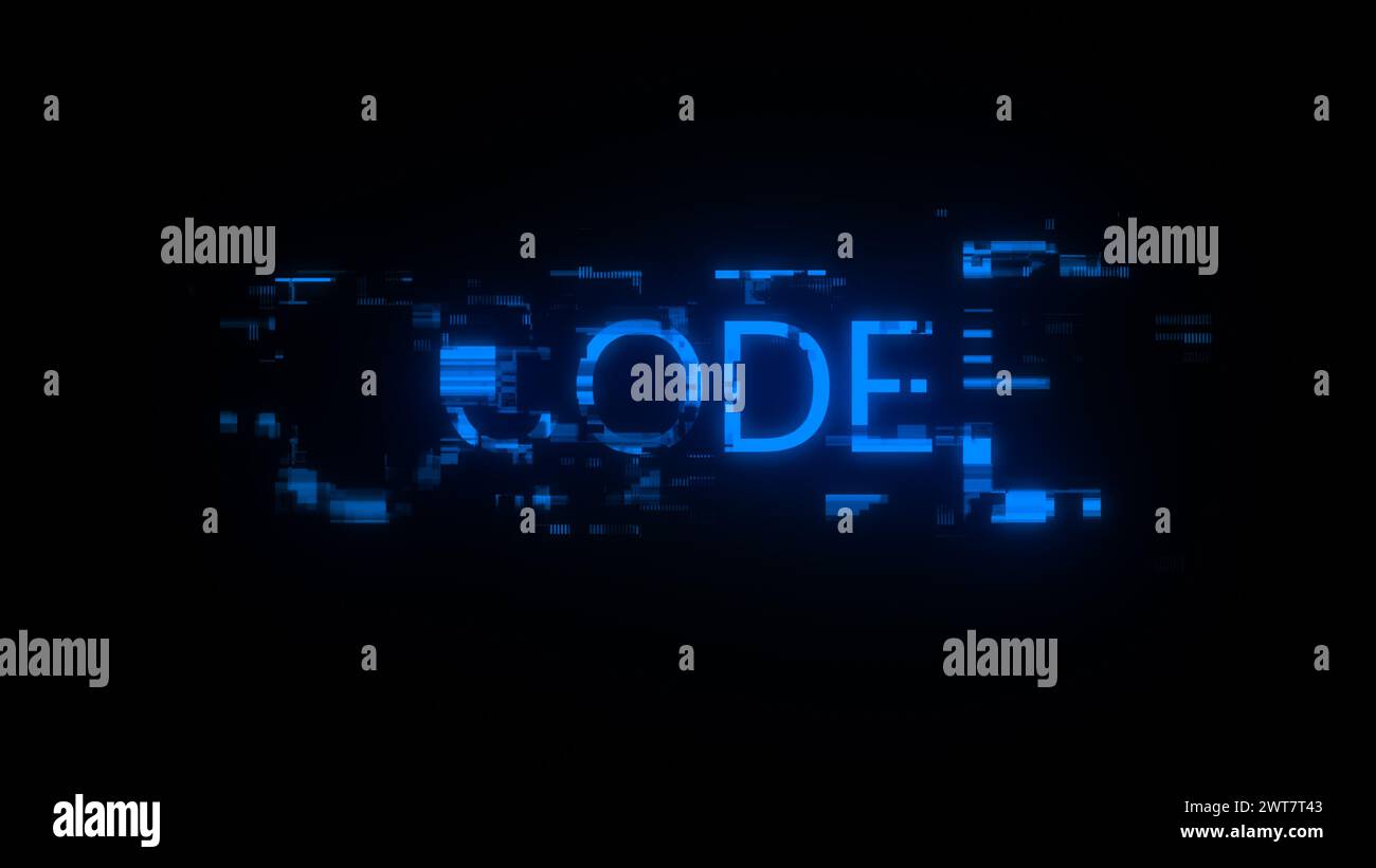 3D rendering code text with screen effects of technological failures ...
