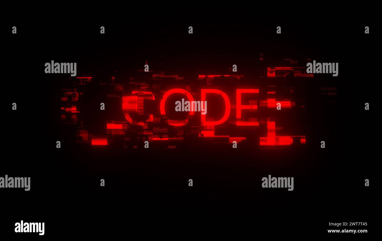 3D rendering code text with screen effects of technological failures ...