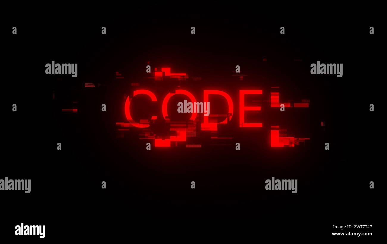 3D rendering code text with screen effects of technological failures ...