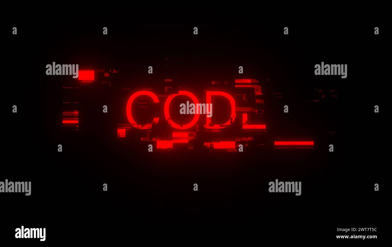 3D rendering code text with screen effects of technological failures ...