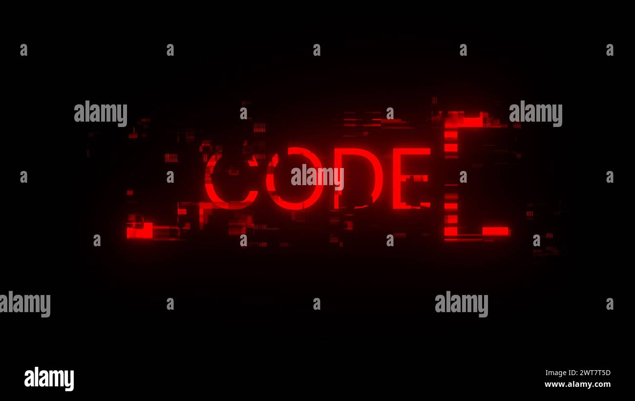 3D rendering code text with screen effects of technological failures ...