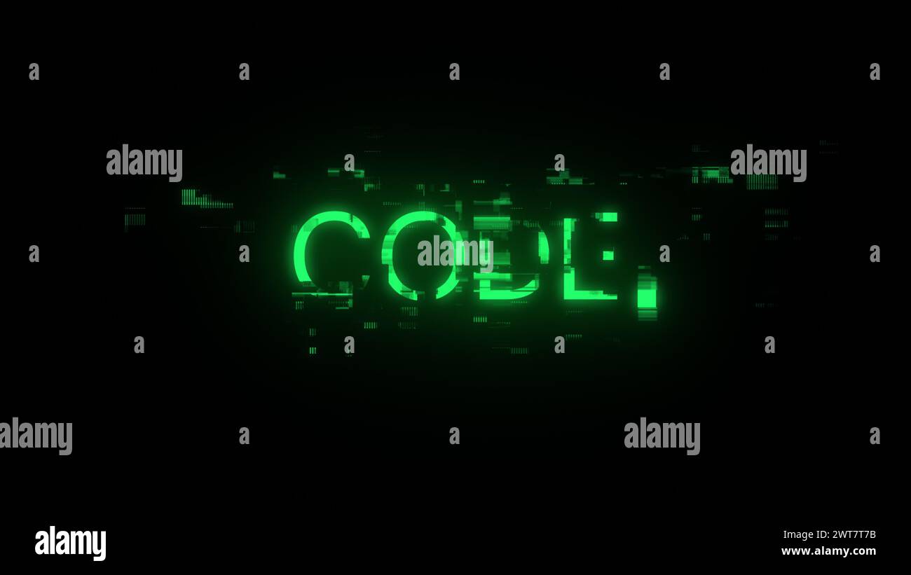 3D rendering code text with screen effects of technological failures ...
