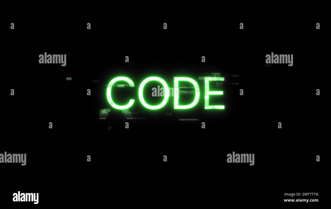 3D rendering code text with screen effects of technological failures ...