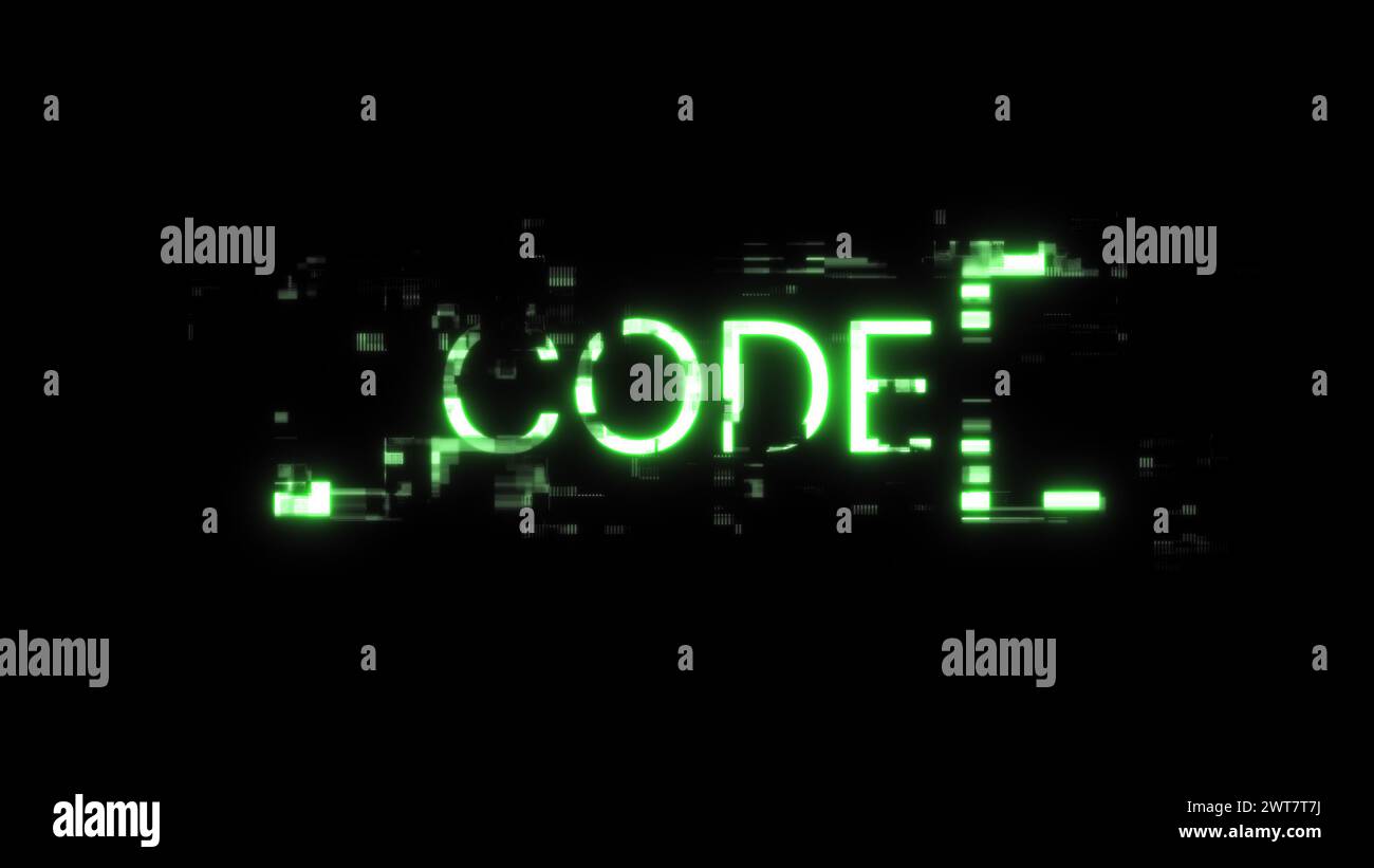 3D rendering code text with screen effects of technological failures ...