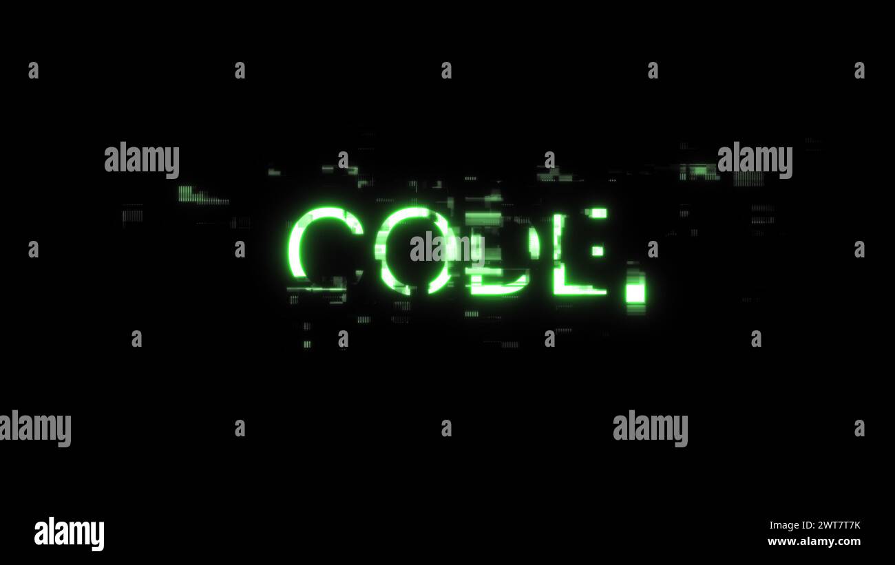 3D rendering code text with screen effects of technological failures ...